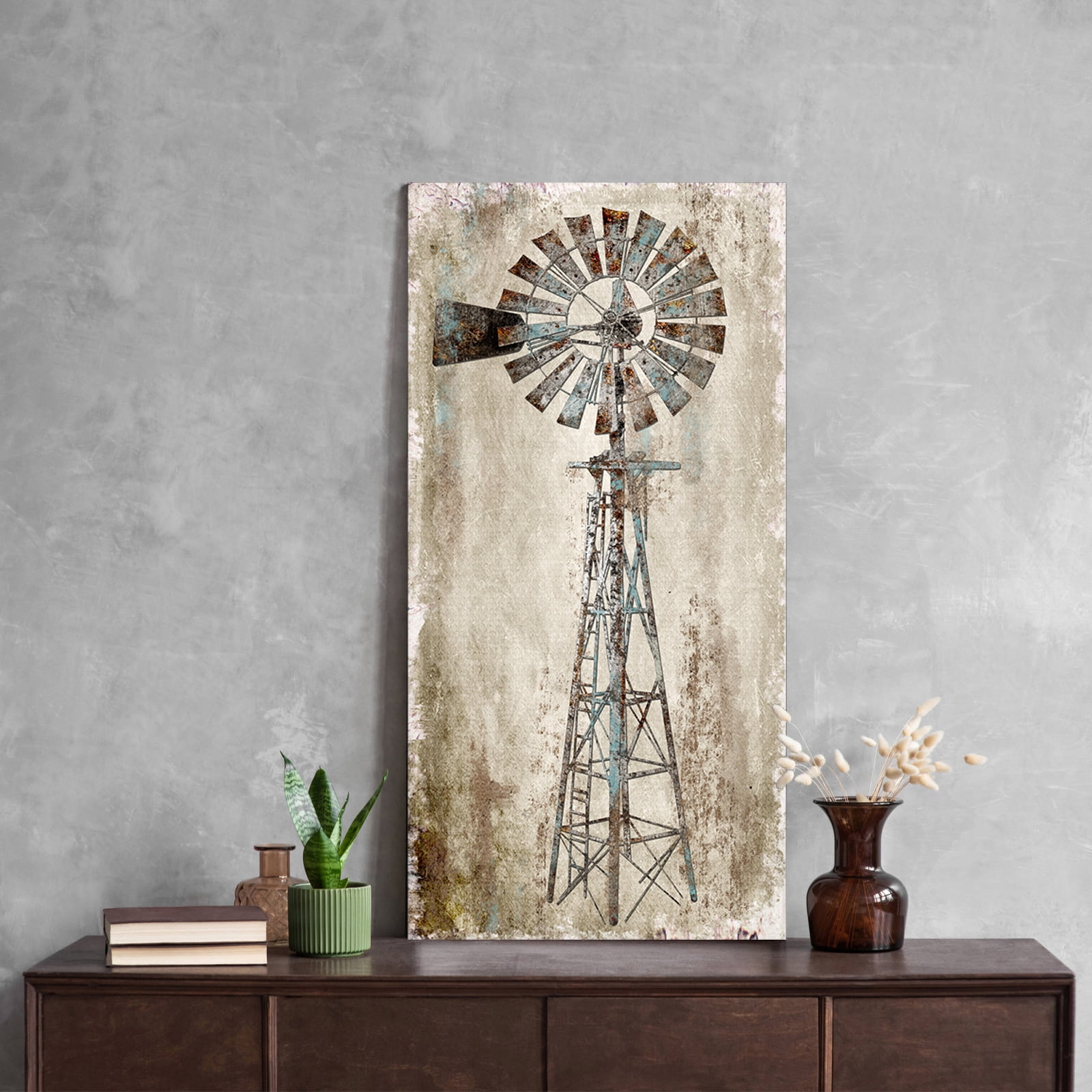 Apicoture 12x24 Inch Framed Vintage Abstract Wall Art Decor Windmill ...