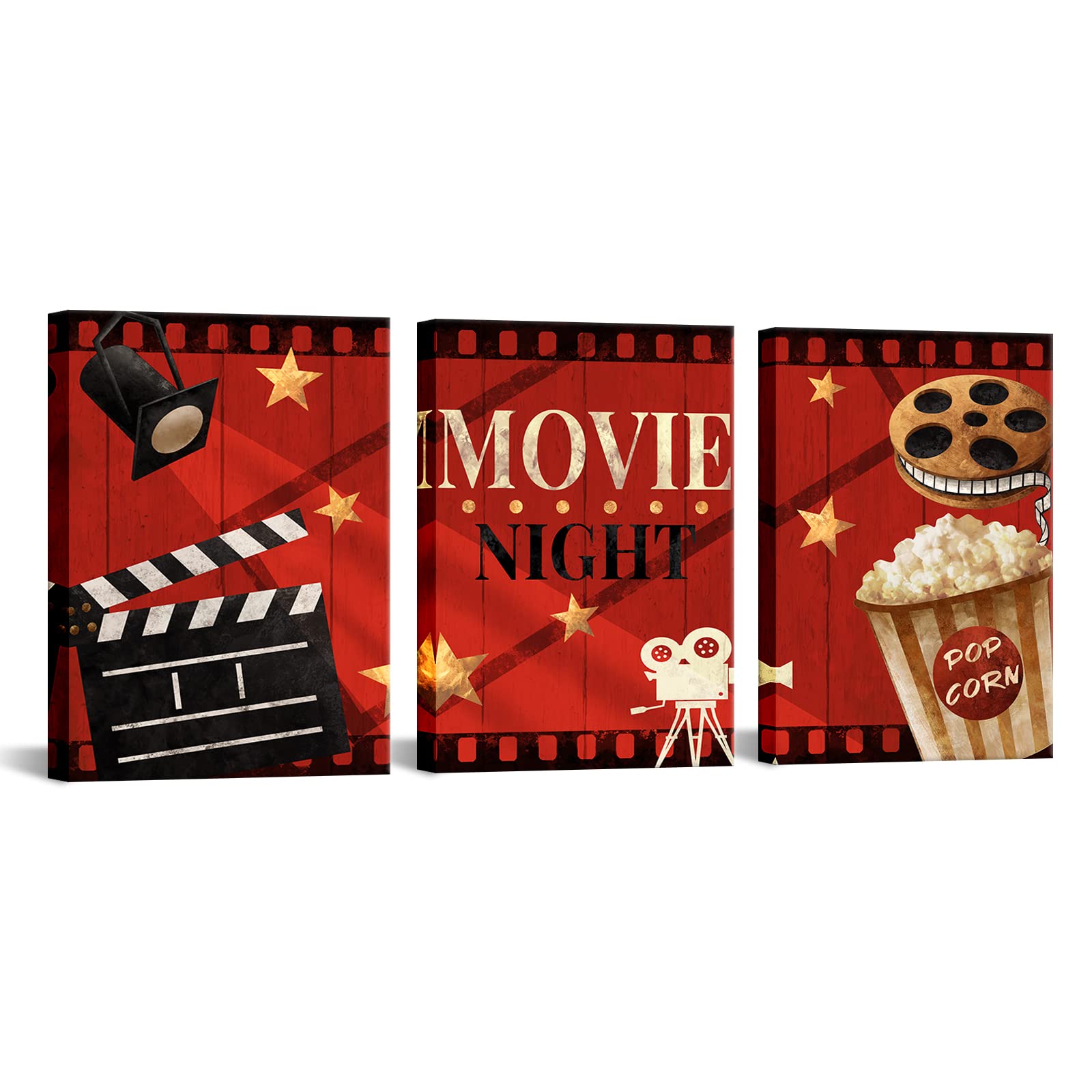 Apicoture Home Theater Wall Decor Movie Night Sign Canvas Wall Art ...