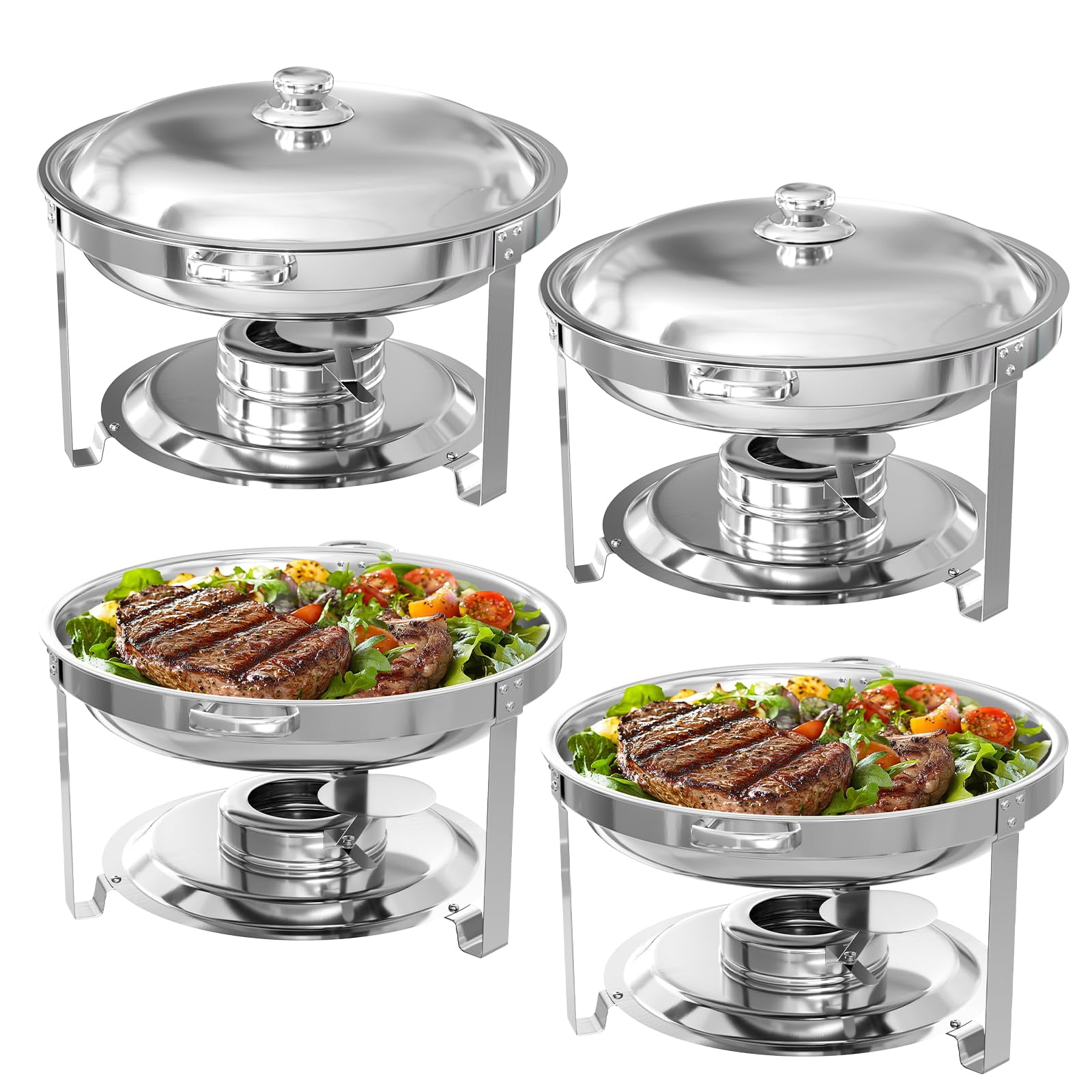 Aplancee 5QT Chafing Dishes Buffet Set 4 Pack, Stainless Steel Round Chafing Dishes with Lids ...