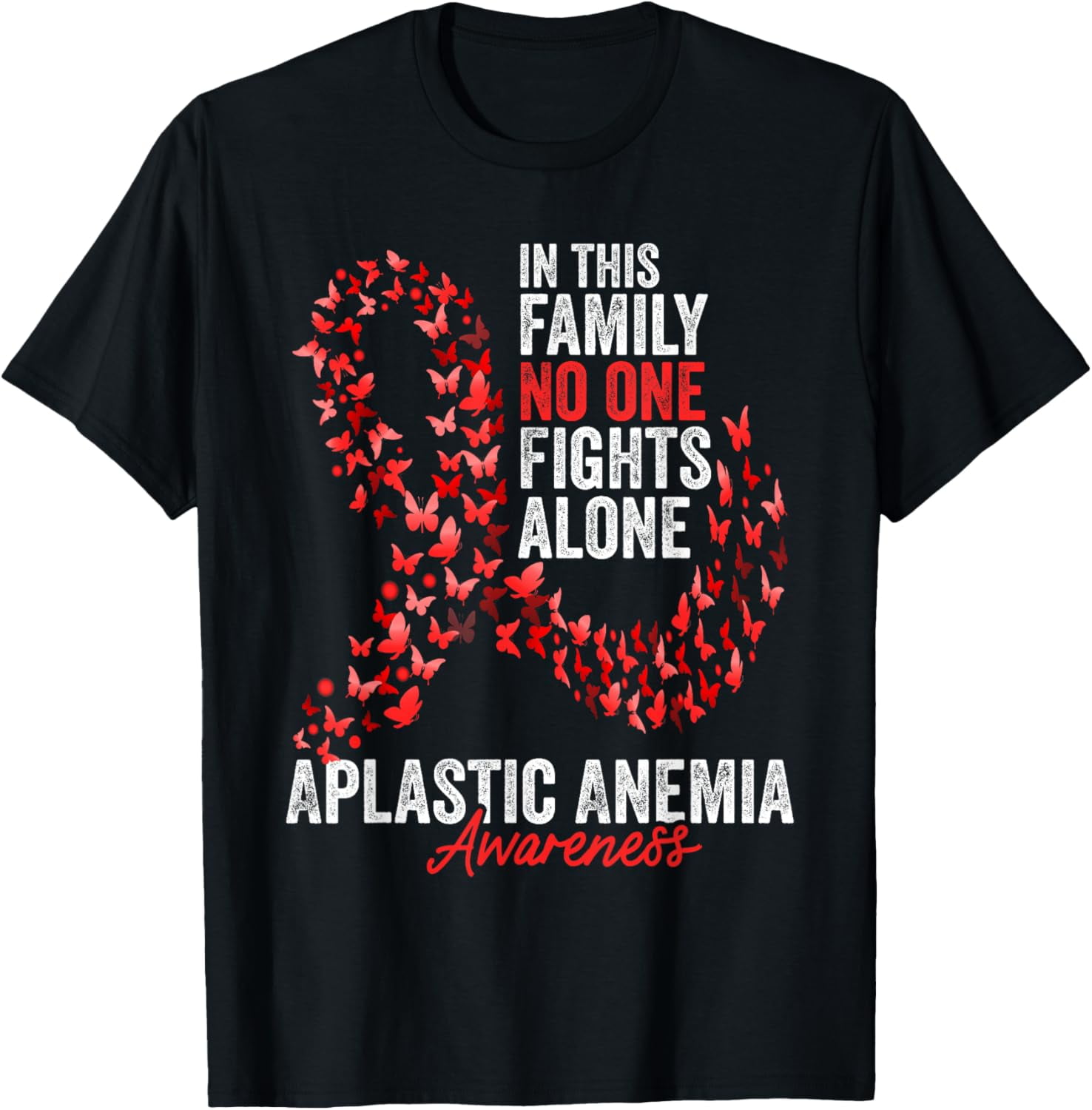 Aplastic Anemia Awareness Month Butterflies Red Ribbon T-Shirt ...