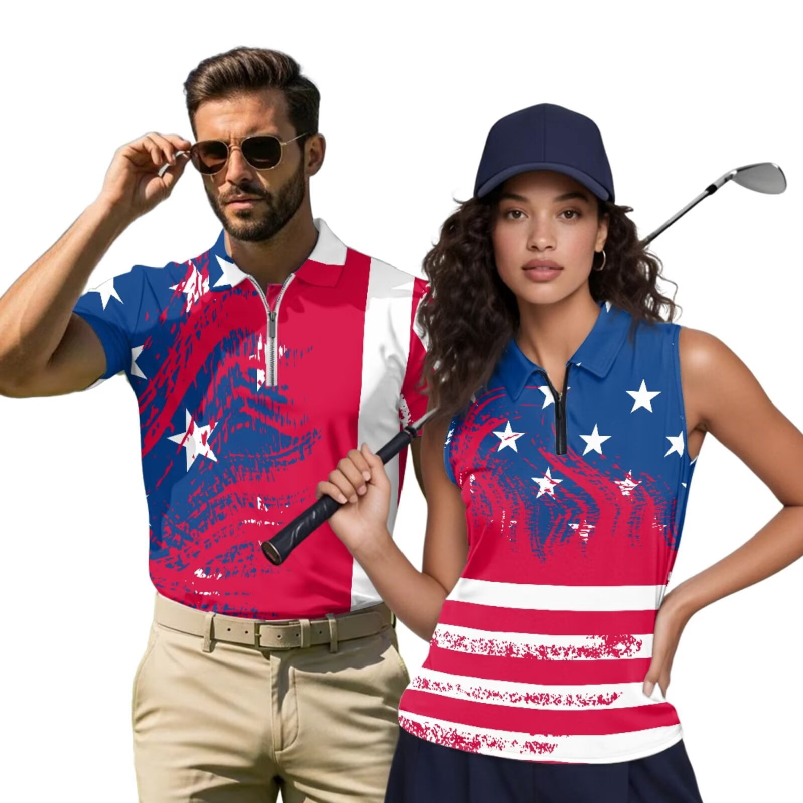 Aplkyhs 250 Years American Flag Matching Golf Shirts for Couple Quarter ...