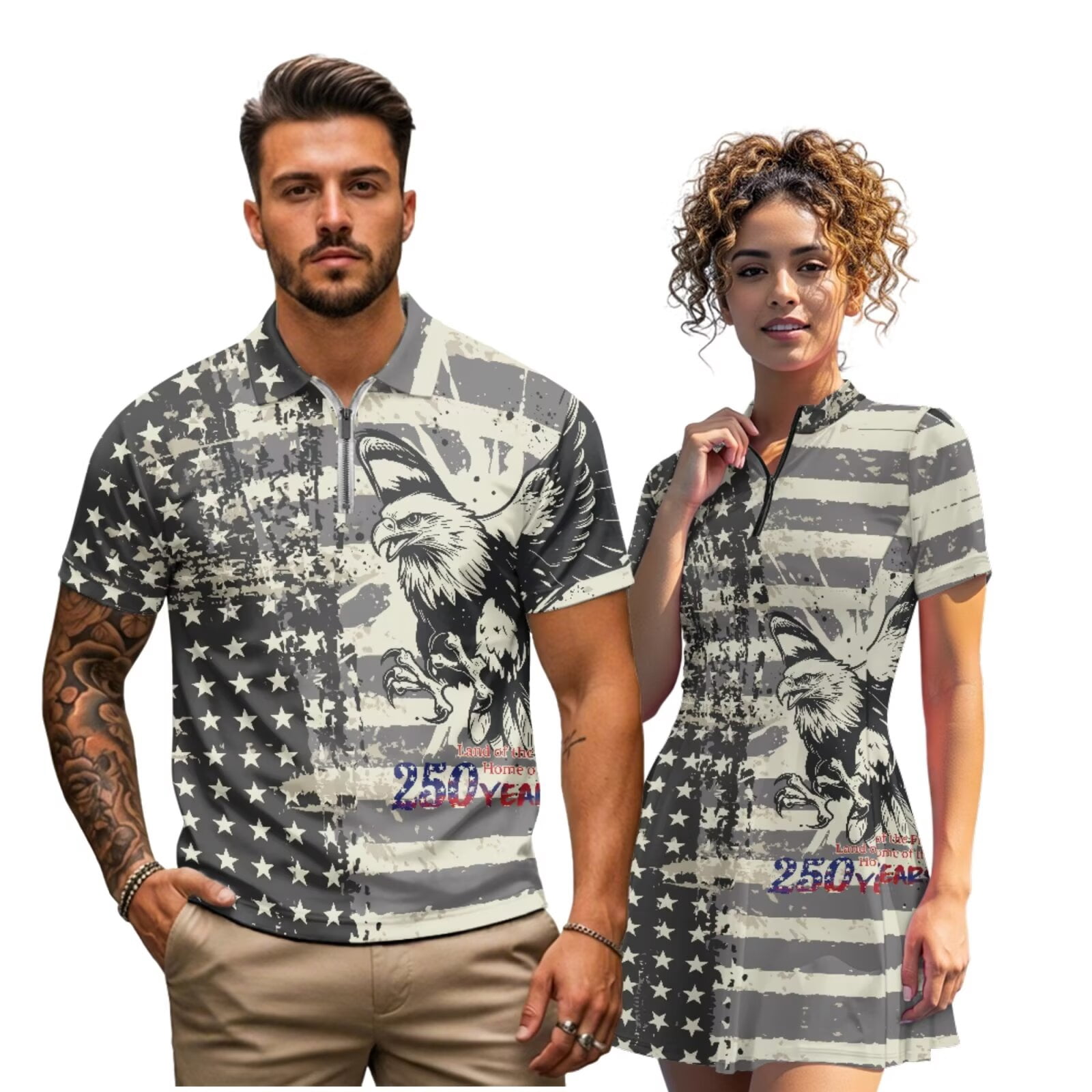 Aplkyhs 250th Anniversary Eagle His and Hers Golf Shirts Matching 4-Way ...