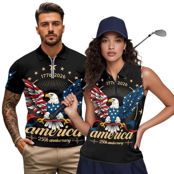 Aplkyhs 250th Anniversary Matching Couple Golf Shirts Patriotic Star ...