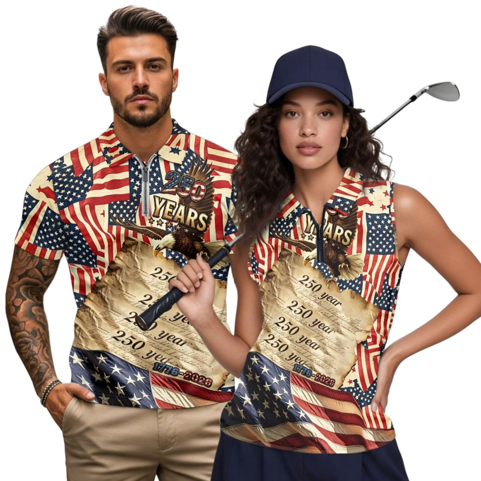 Aplkyhs 250th Anniversary Matching Golf Shirts for Couple Quarter Zip ...