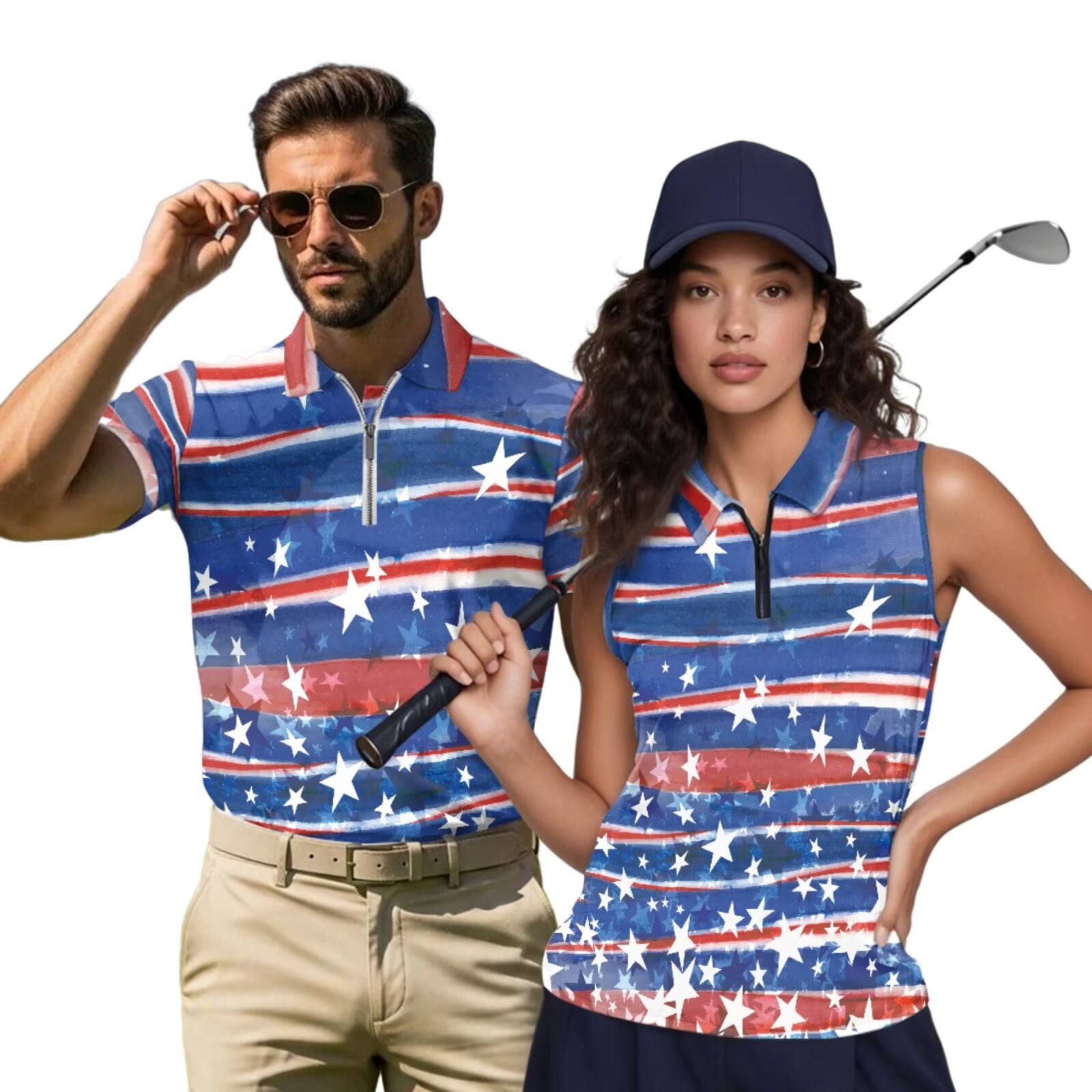 Aplkyhs American Flag Matching Golf Shirts for Couple Moisture Wicking ...