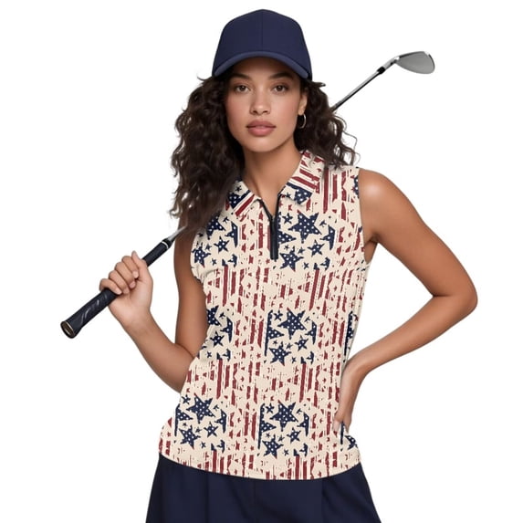 Aplkyhs American Patriotic Star Women's Golf Sleeveless Shirt Racerback ...