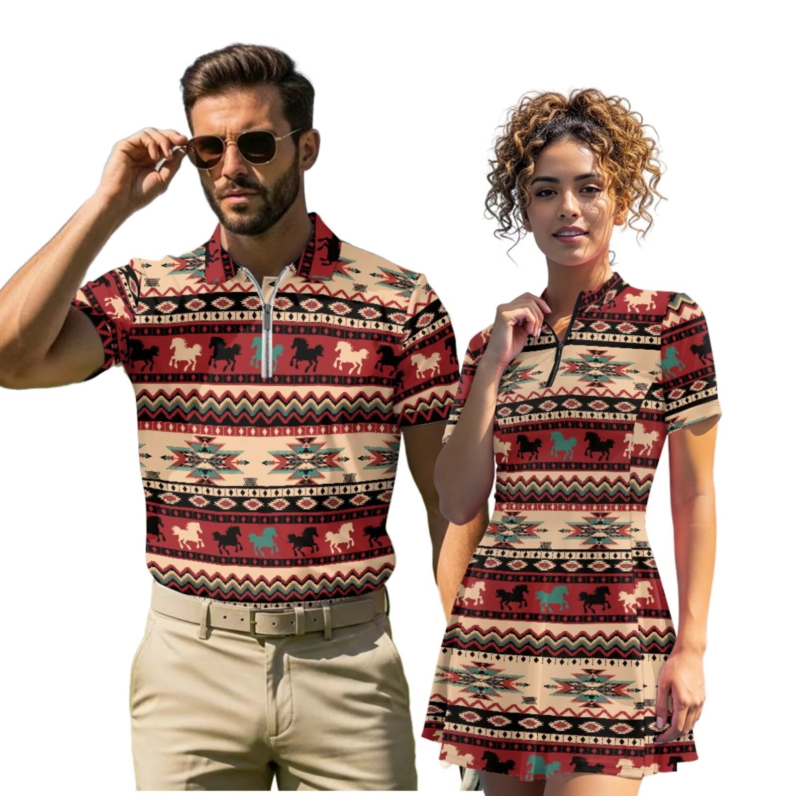 Aplkyhs Aztec Horse Matching Golf Shirts for Couple His and Hers Golf ...