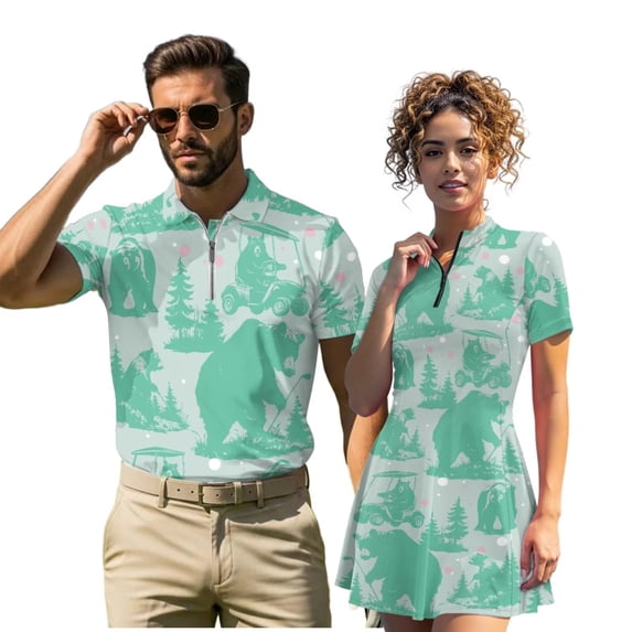 Aplkyhs Bear His and Hers Golf Shirts Matching Quarter Zip Matching ...