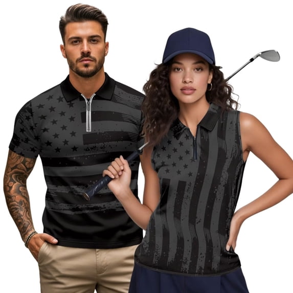 Aplkyhs Black American Flag Couple Golf Shirts Quick Dry Couple Golf ...