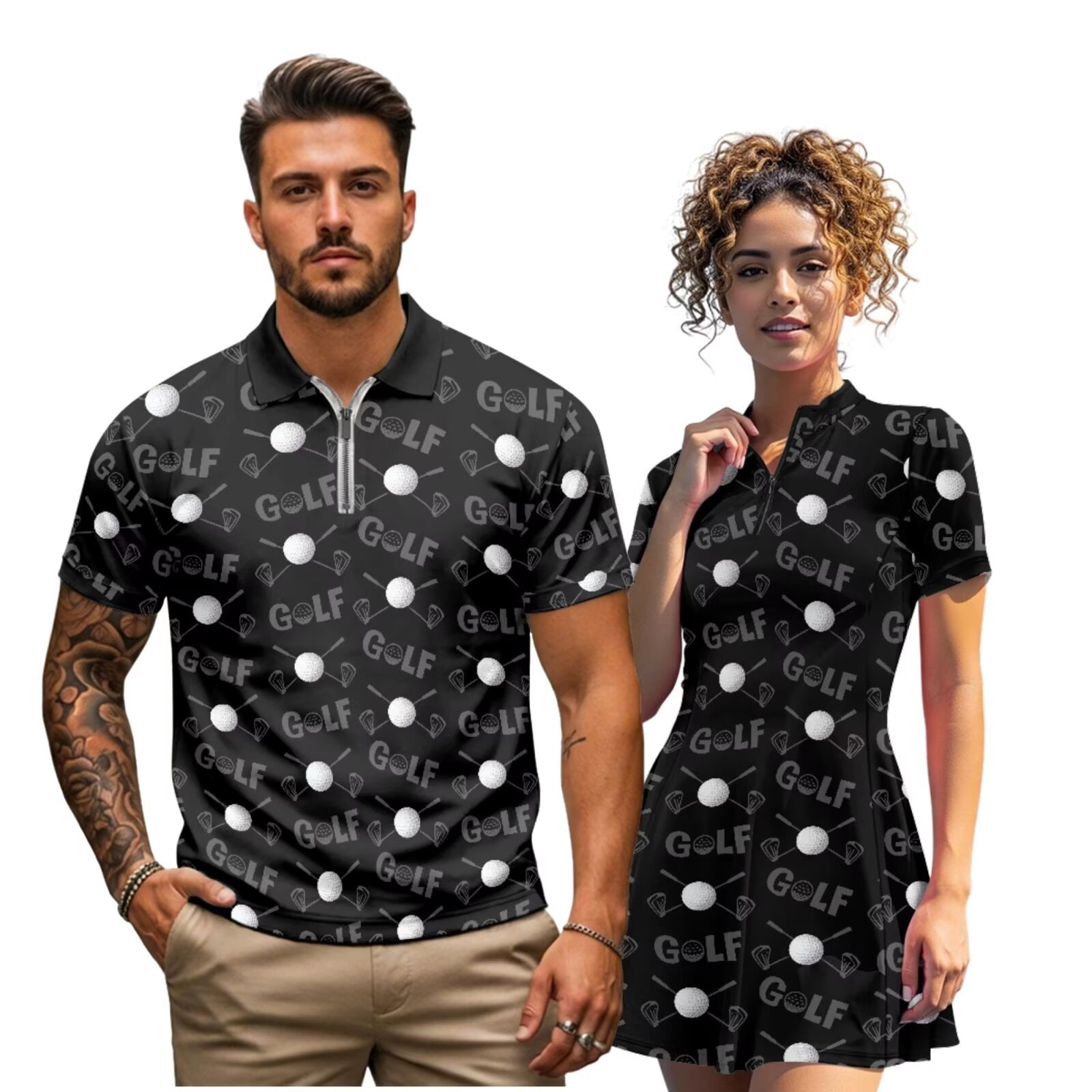 Aplkyhs Black His and Hers Golf Shirts Matching 4-Way Stretch Matching ...