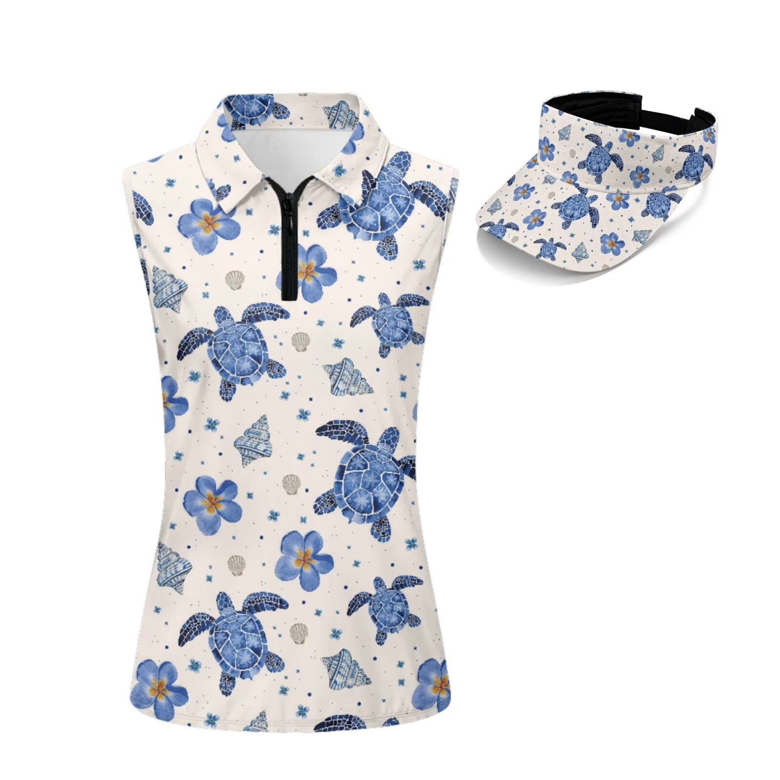 Aplkyhs Blue Turtle Women's Sleeveless Golf Shirt and Matching Sports ...