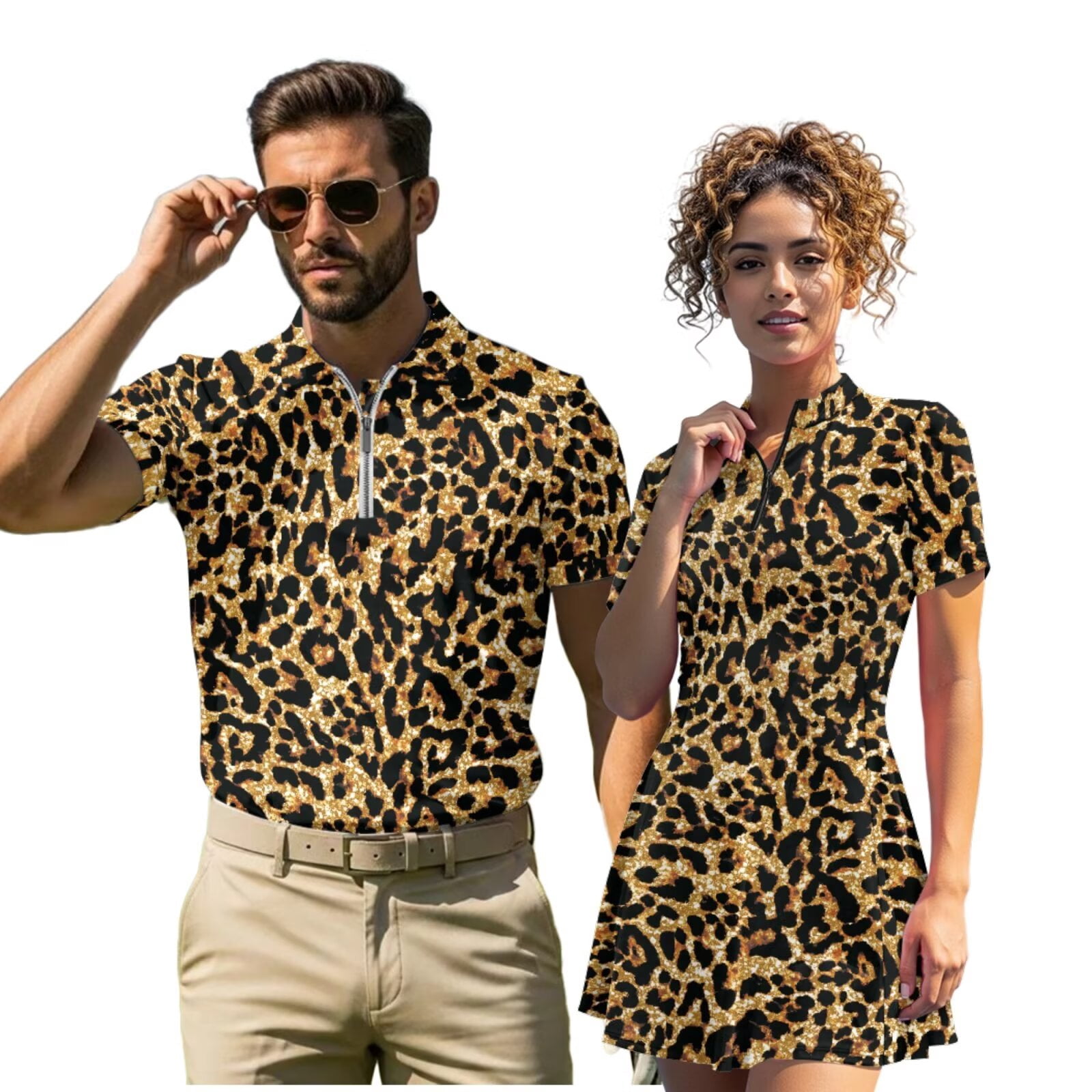 Aplkyhs Brown Leopard Matching Couple Sport Shirts Fit Plain Matching ...