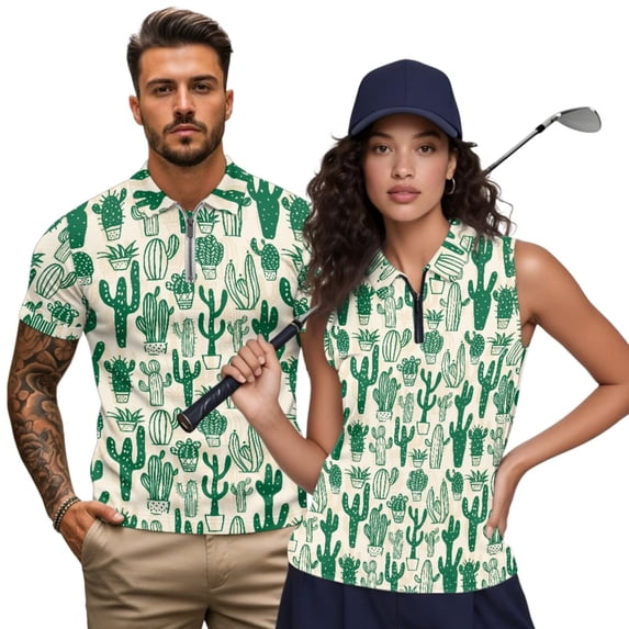Aplkyhs Cactus Matching Golf Shirts for Couple with Collar Tank Top ...