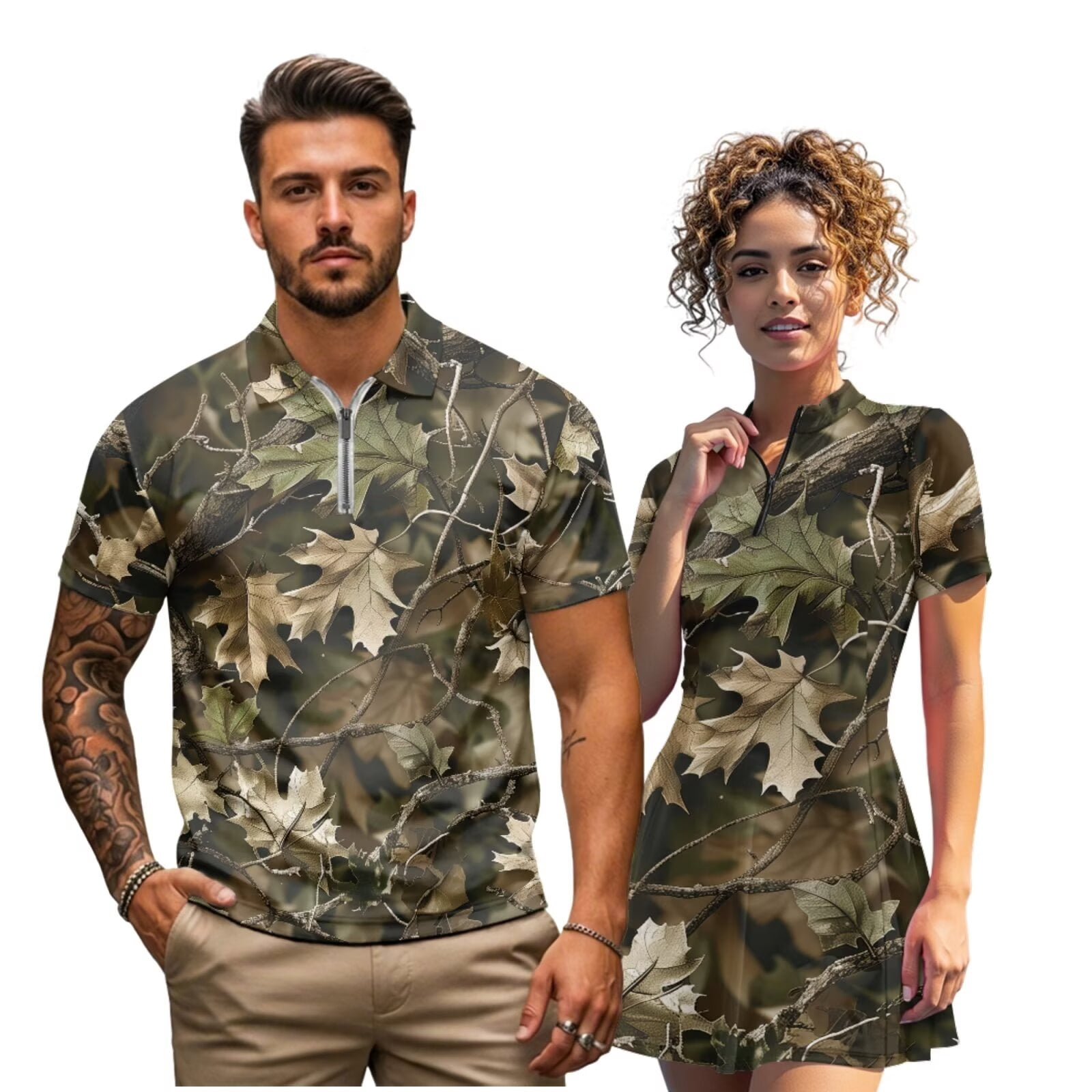 Aplkyhs Camouflage Hunting Matching Golf Shirts for Couple Quarter Zip ...