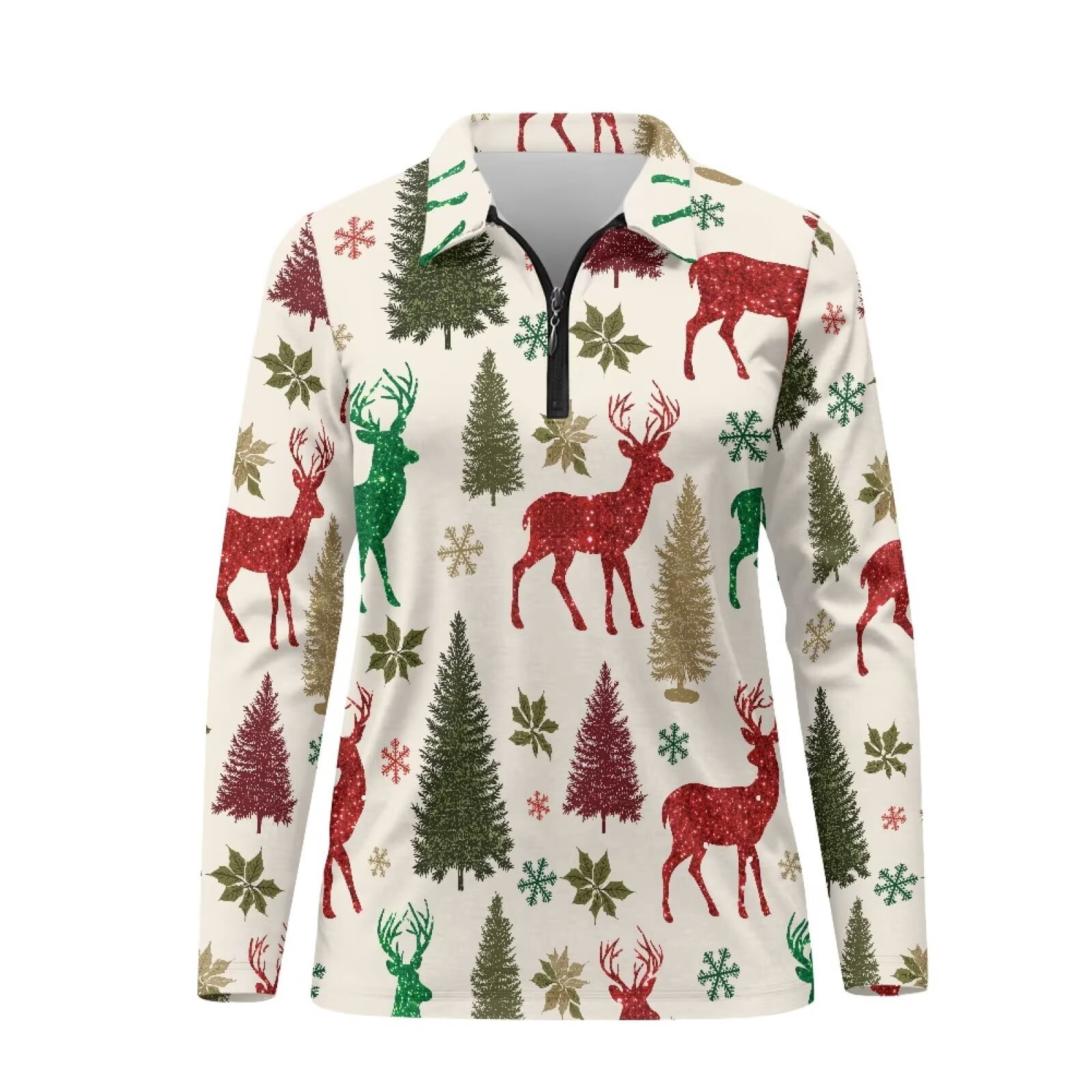 Aplkyhs Christmas Reindeer Tree Golf Tennis Shirts Long Sleeve Cloth ...