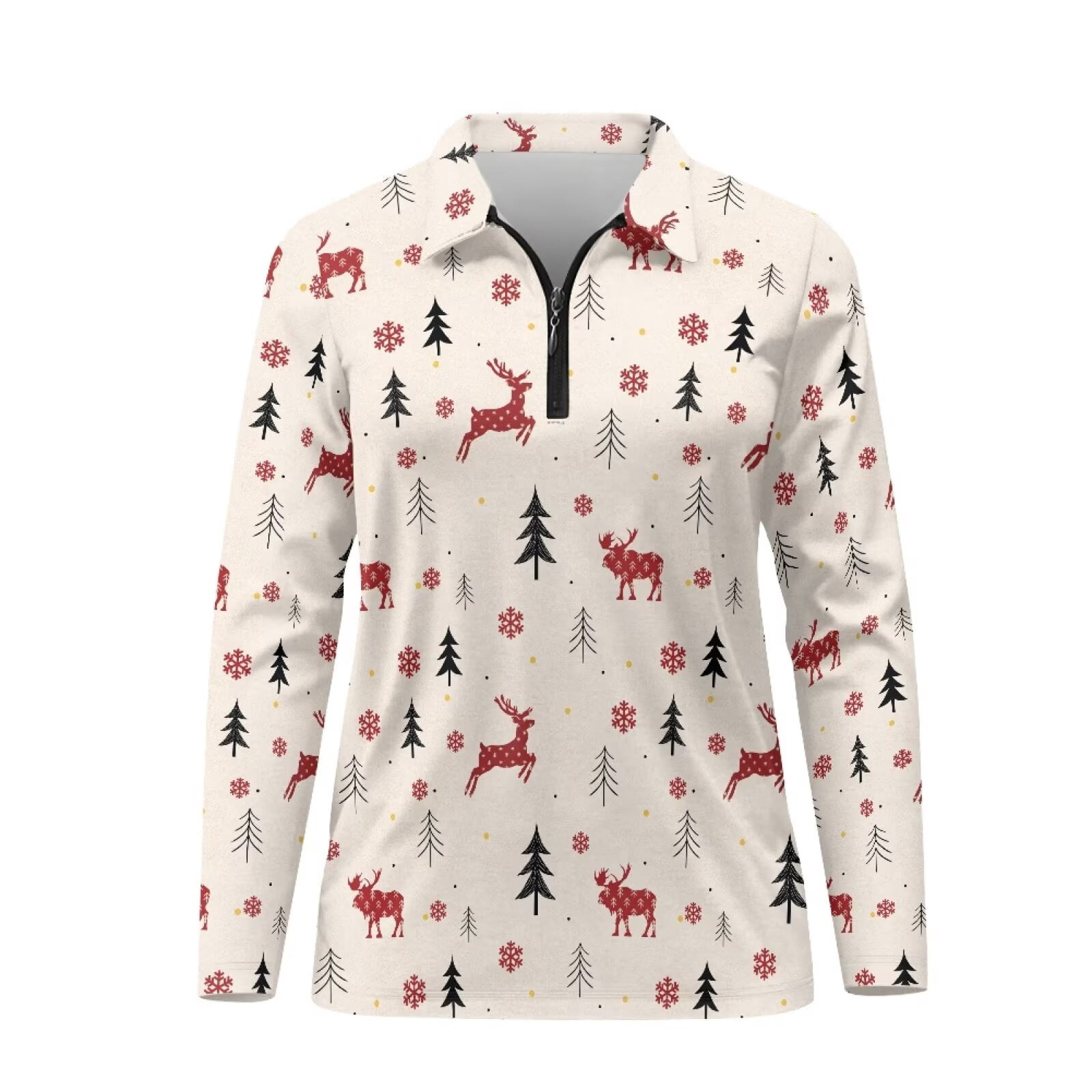 Aplkyhs Christmas Reindeer Women Sport Shirts Long Sleeve Cloth Workout ...