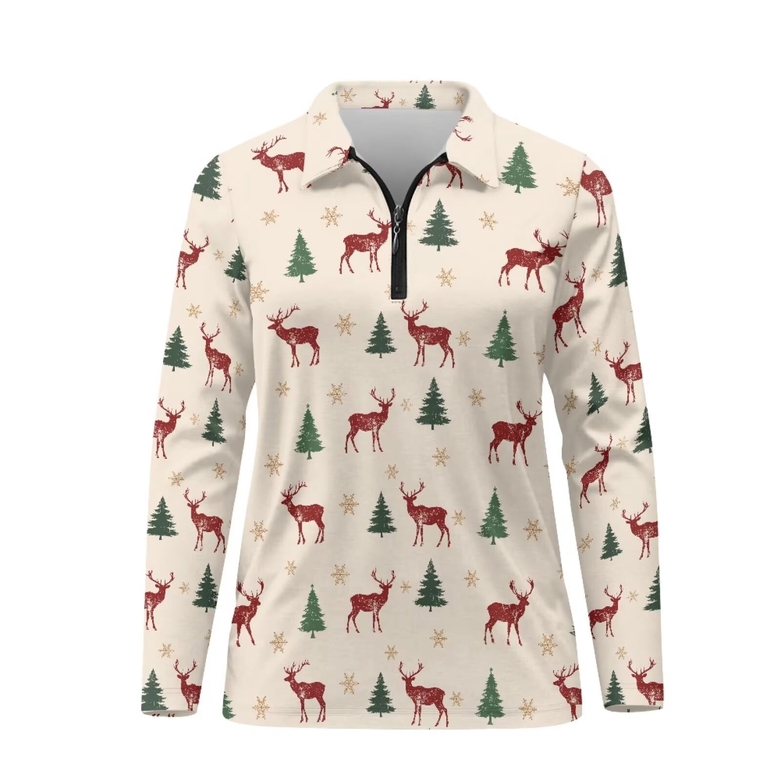 Aplkyhs Christmas Reindeer Women Sport Shirts Long Sleeve Cloth Workout ...