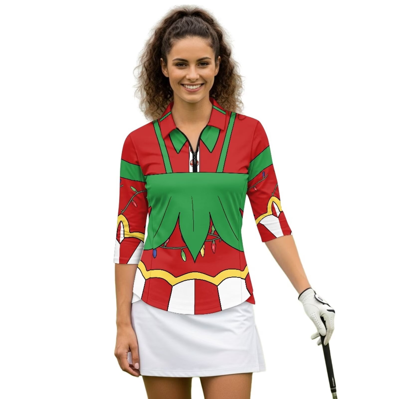 Aplkyhs Christmas Santa Golf Tennis Shirts 3/4 Sleeve Cloth Workout ...