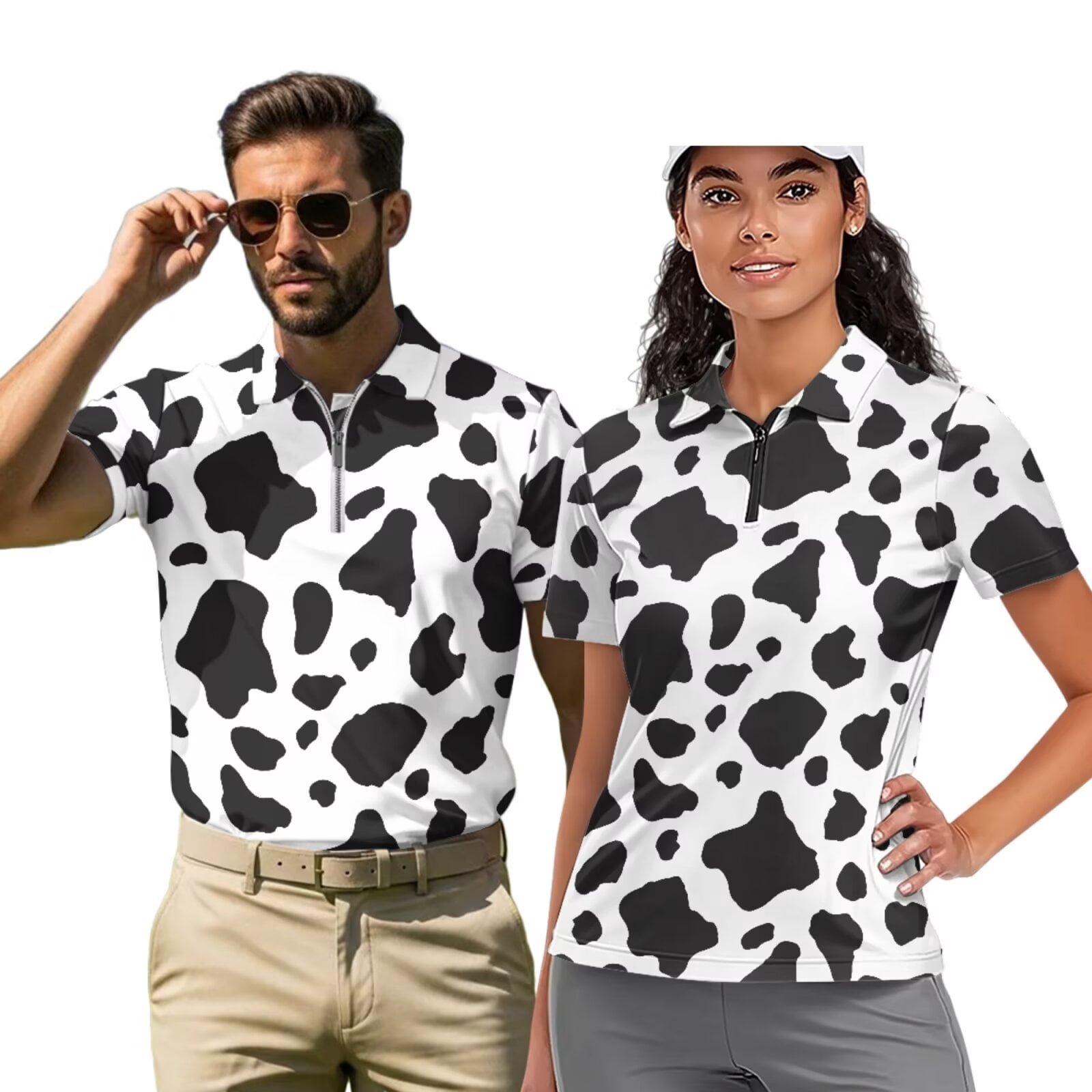 Aplkyhs Cow Print Matching Golf Shirts for Couple Funny Men Women ...