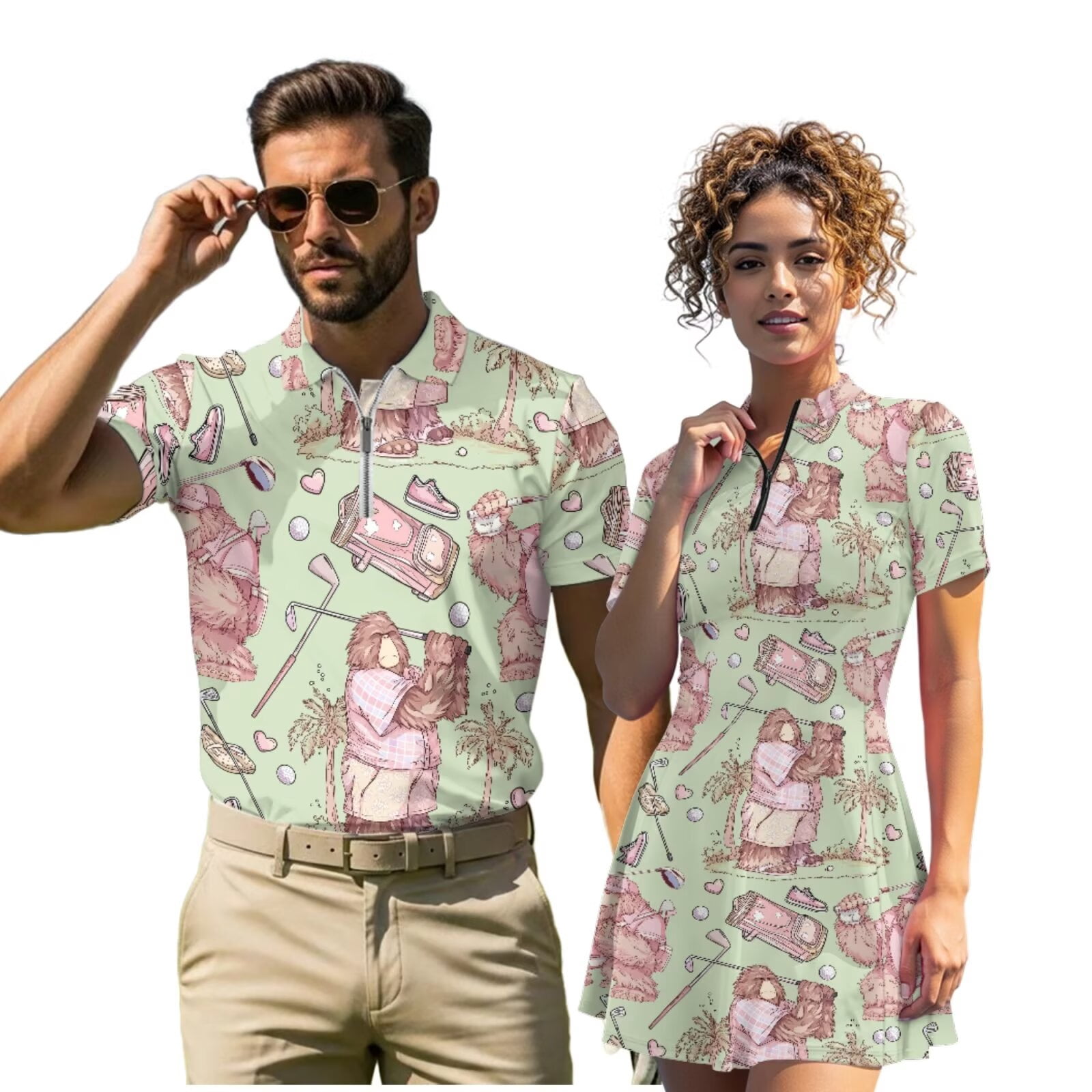 Aplkyhs Cute Bear Matching Golf Shirts for Couple Moisture Wicking ...