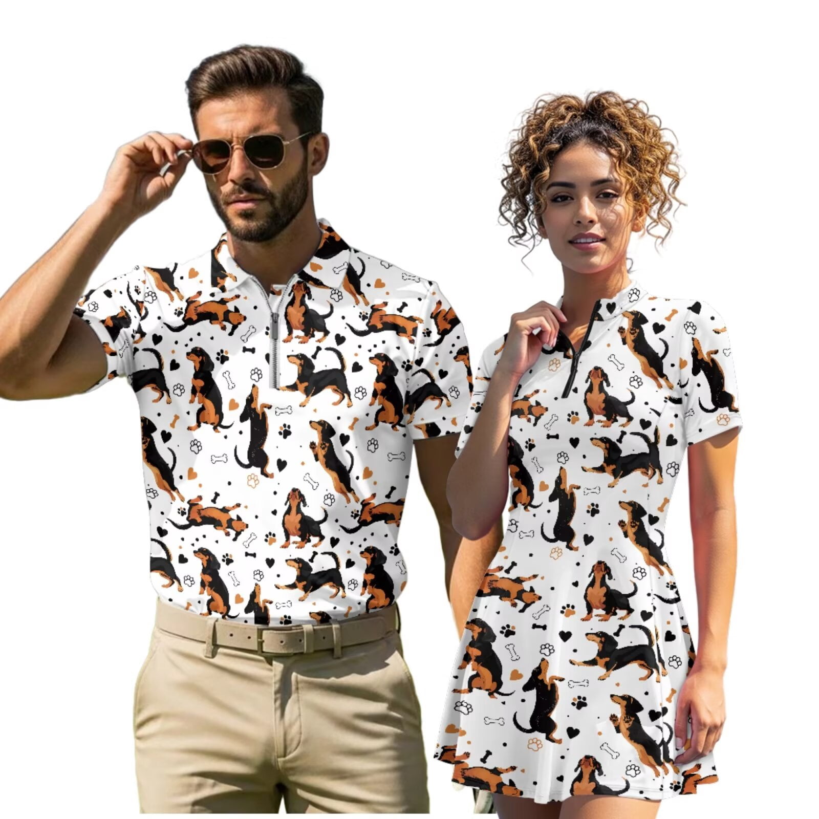 Aplkyhs Dachshund Matching Golf Shirts for Couple Matching Couple Sport ...