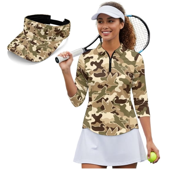 Aplkyhs Duck Camo Women's Golf Shirt and Sun Visor Hat Set Adjustable ...