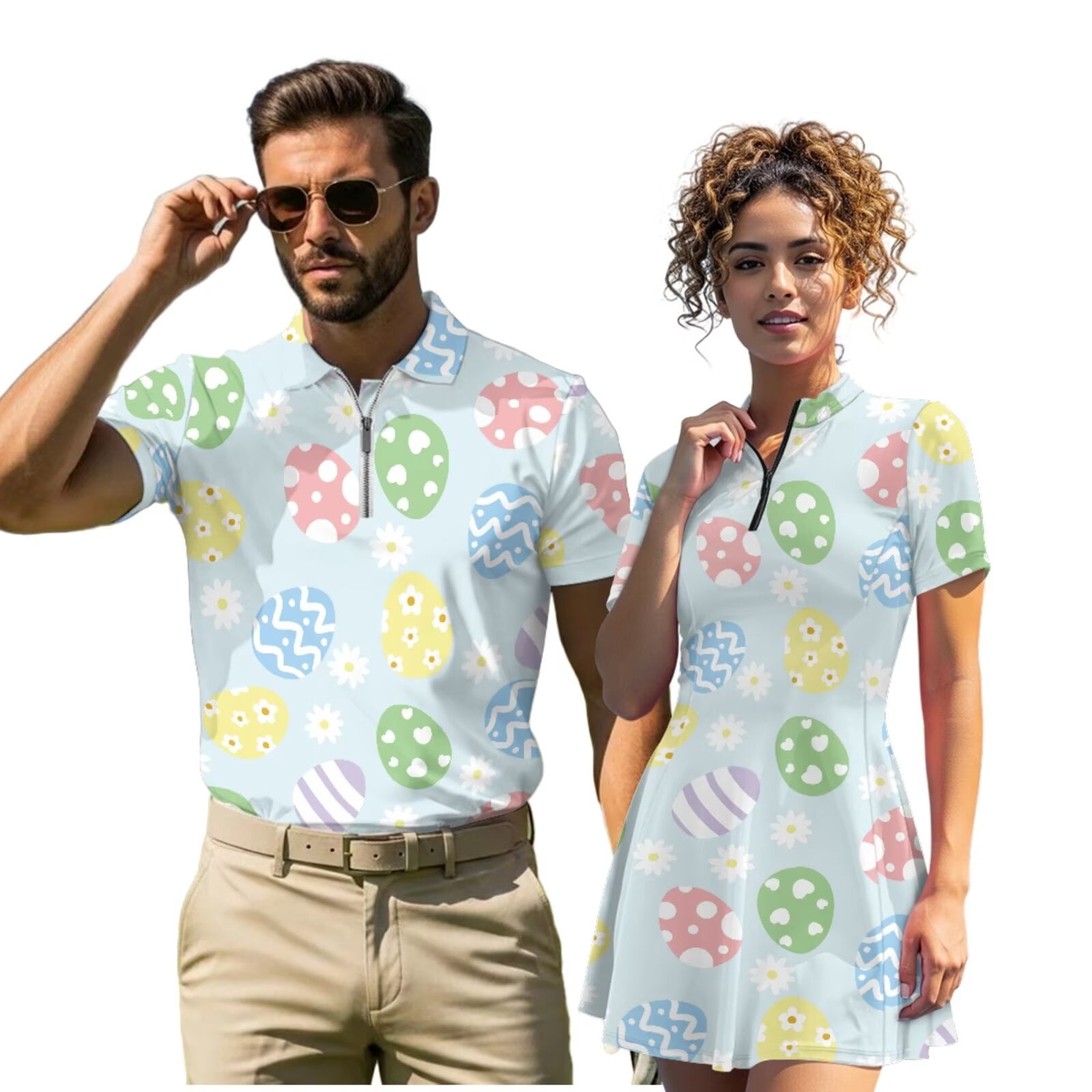 Aplkyhs Easter Egg His and Hers Golf Shirts Matching 4-Way Stretch ...