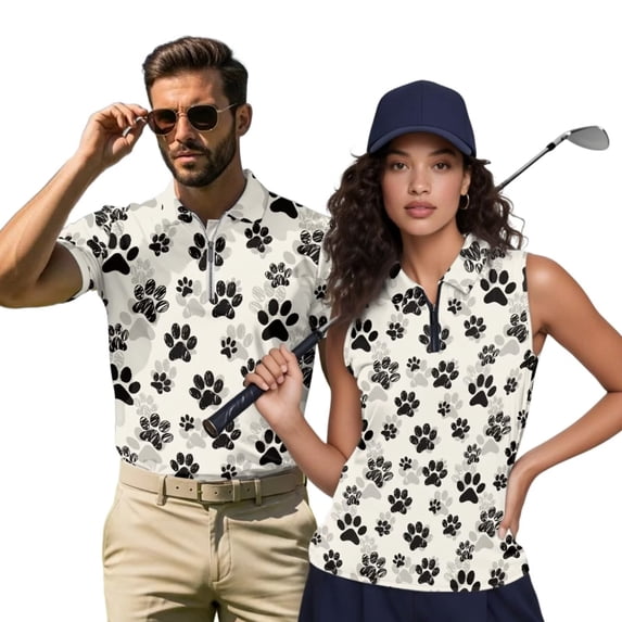 Aplkyhs Funny Couple Golf Shirts Dog Paw Quarter Zip Mens Hawaiian ...