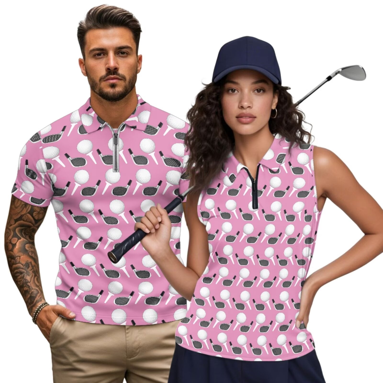 Aplkyhs Funny Couple Golf Shirts Pink Quarter Zip Mens Hawaiian Shirt ...