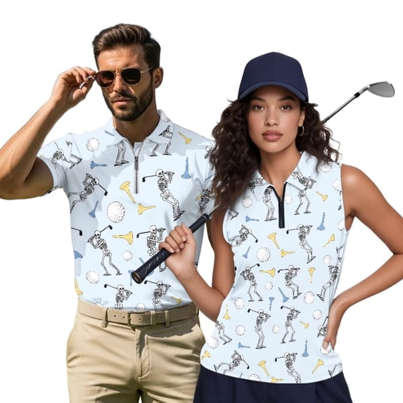 Aplkyhs Funny Couple Golf Shirts Skull Golf Print Moisture Wicking Mens ...