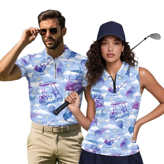 Aplkyhs Galaxy Couple Golf Shirts Quick Dry Couple Golf Matching ...