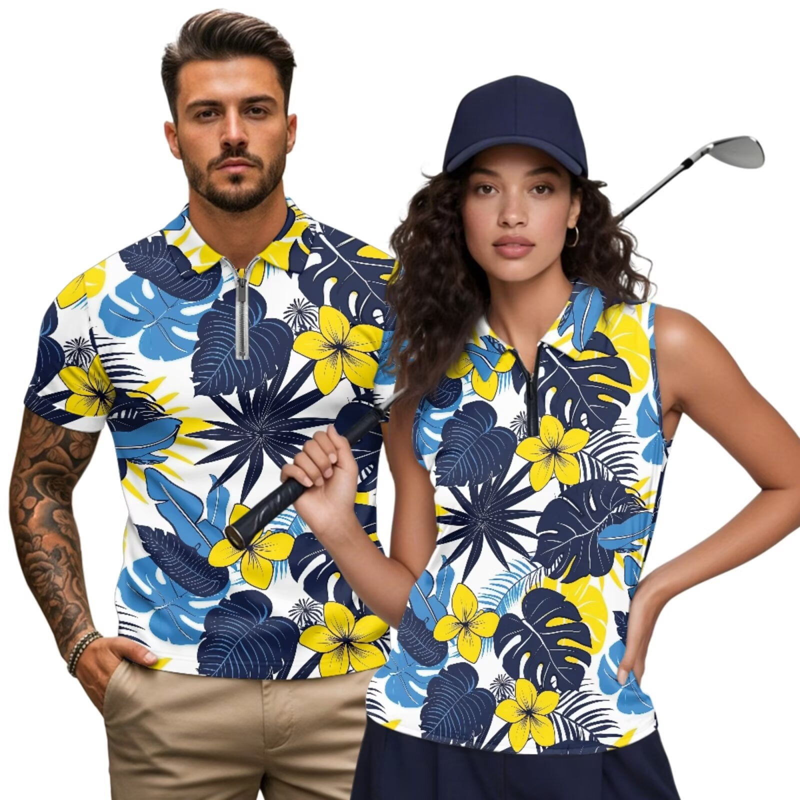Aplkyhs Hawaiian Flower Matching Golf Shirts for Couple Racerback ...