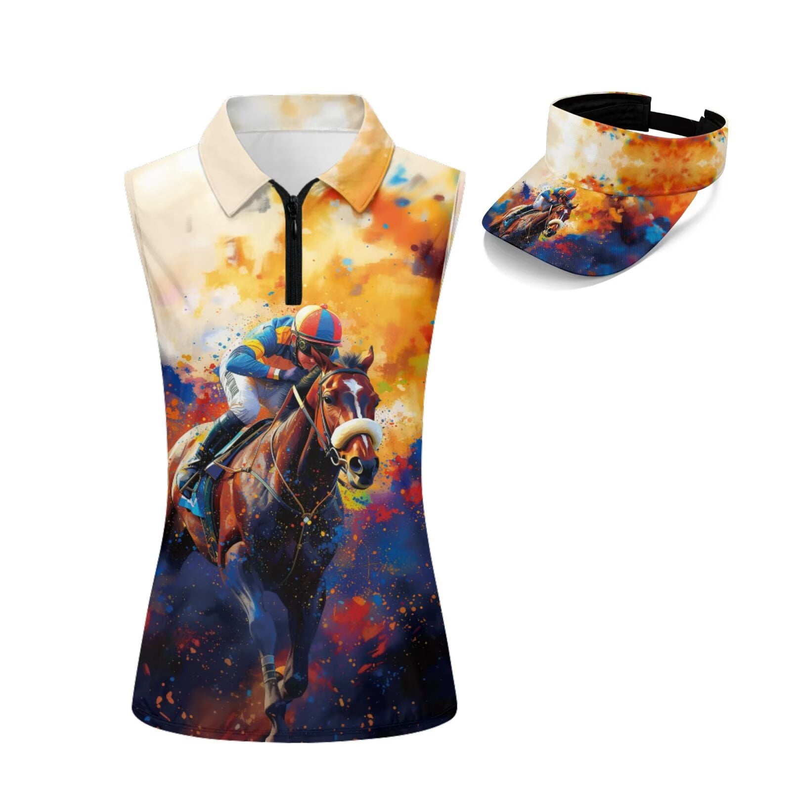 Aplkyhs Horse Racing Women's Golf Sleeveless Shirt and Matching Sports ...