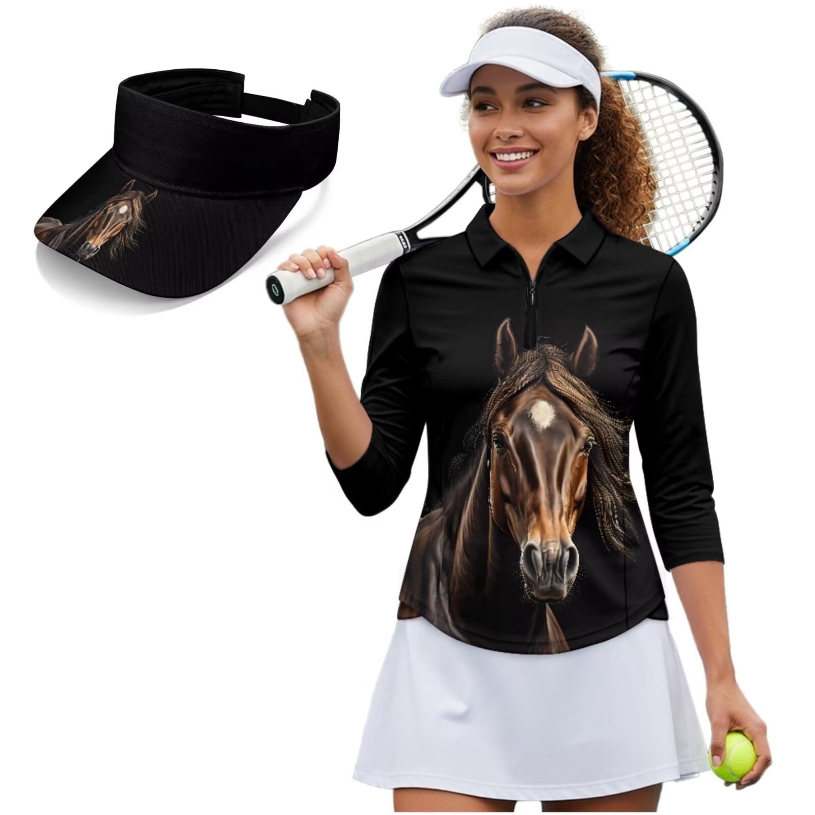 Aplkyhs Horse Women's Golf Shirt and Sun Visor Hat Set Moisture Wicking ...