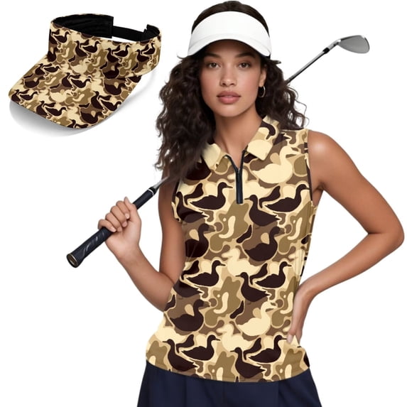 Aplkyhs Hunting Duck Camo Women's Golf Shirt and Sun Visor Hat Set ...