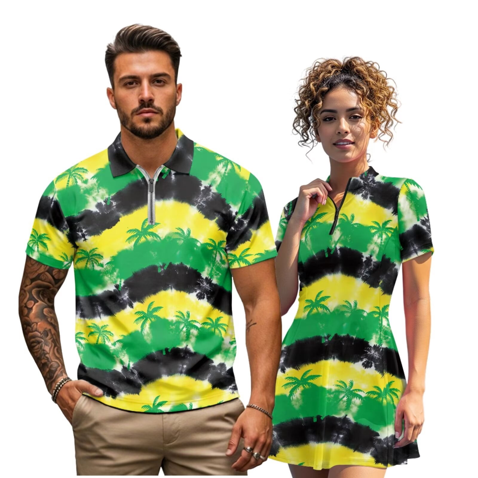 Aplkyhs Jamaican Flag Matching Golf Shirts for Couple His and Hers Golf ...