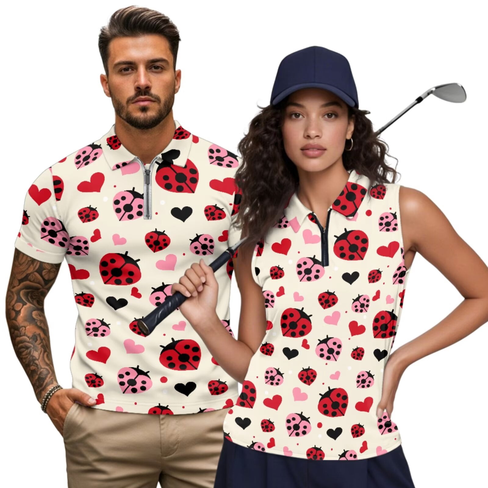 Aplkyhs Love Ladybug Matching Golf Shirts for Couple Lightweight Women ...