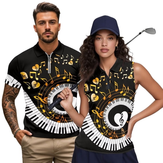 Aplkyhs Matching Couple Golf Shirts Music Piano Print Racerback Design ...