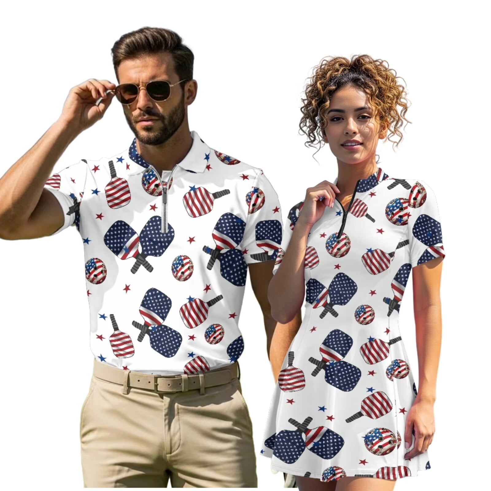 Aplkyhs Matching Couple Sport Shirts Quarter Zip American Flag ...