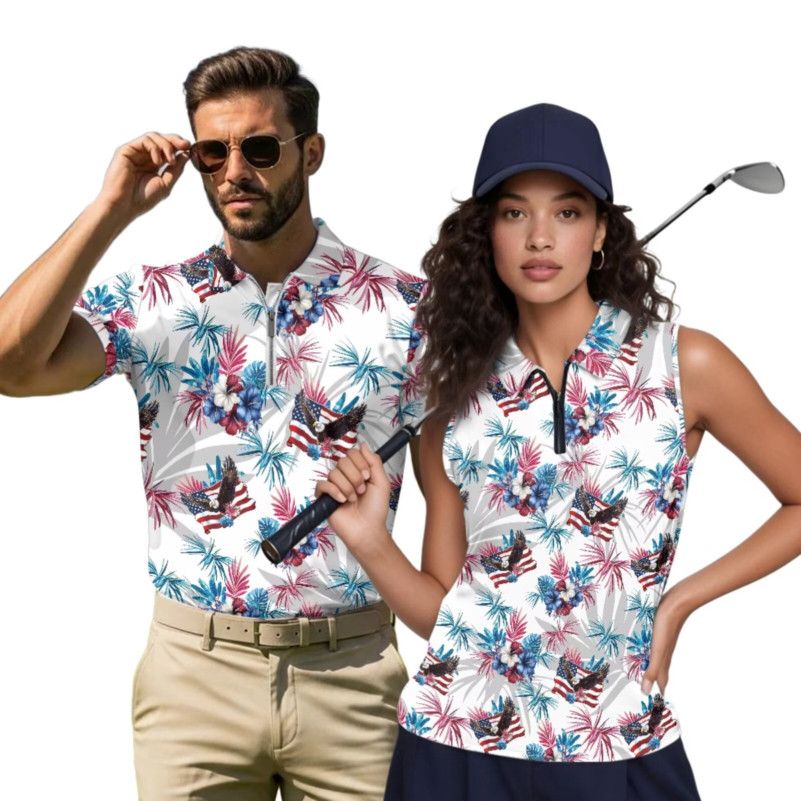 Aplkyhs Matching Golf Shirts for Couple 250th Anniversary Eagle Flower ...