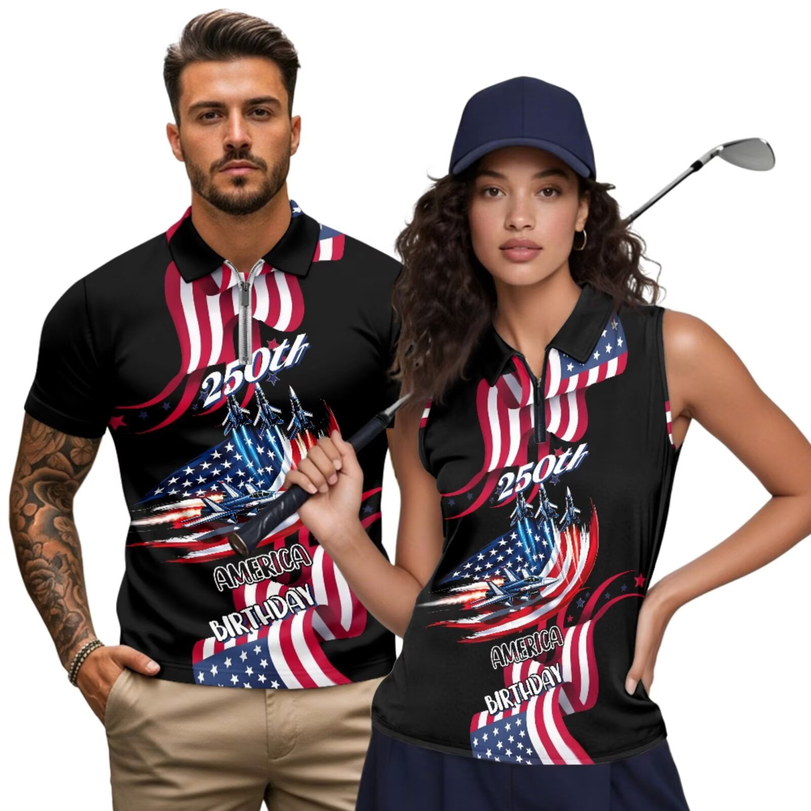 Aplkyhs Matching Golf Shirts for Couple 250th Anniversary Flag Eagle ...