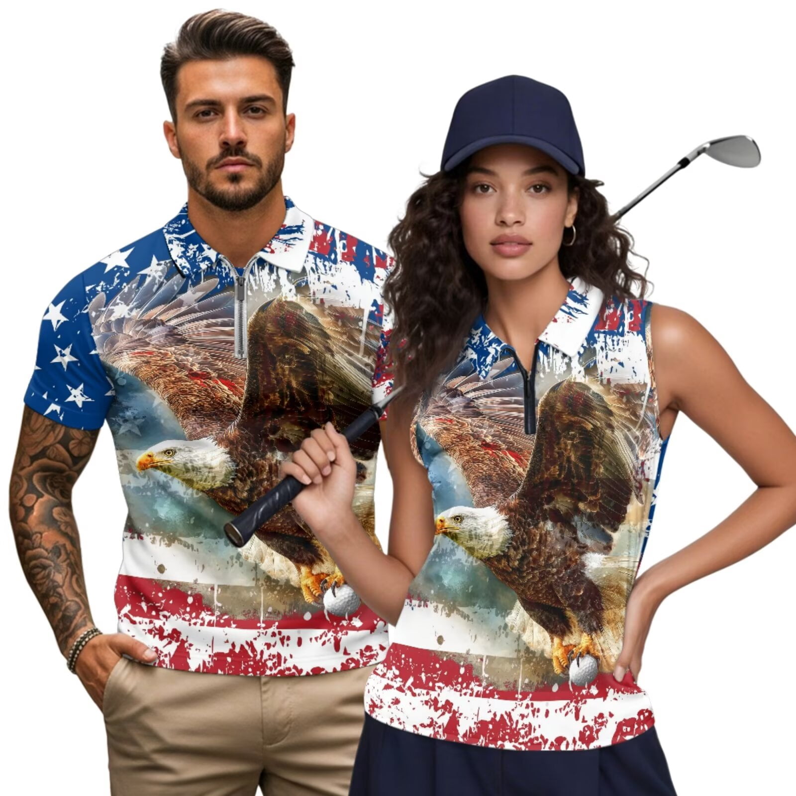 Aplkyhs Matching Golf Shirts for Couple American Flag Bald Eagle ...