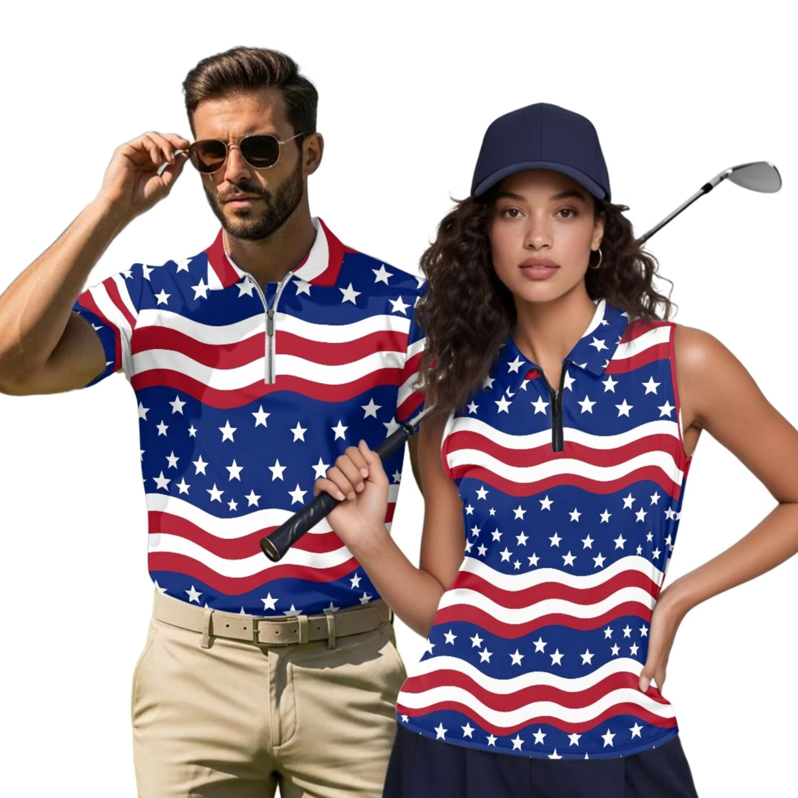 Aplkyhs Matching Golf Shirts for Couple American Flag Patriotic Star ...