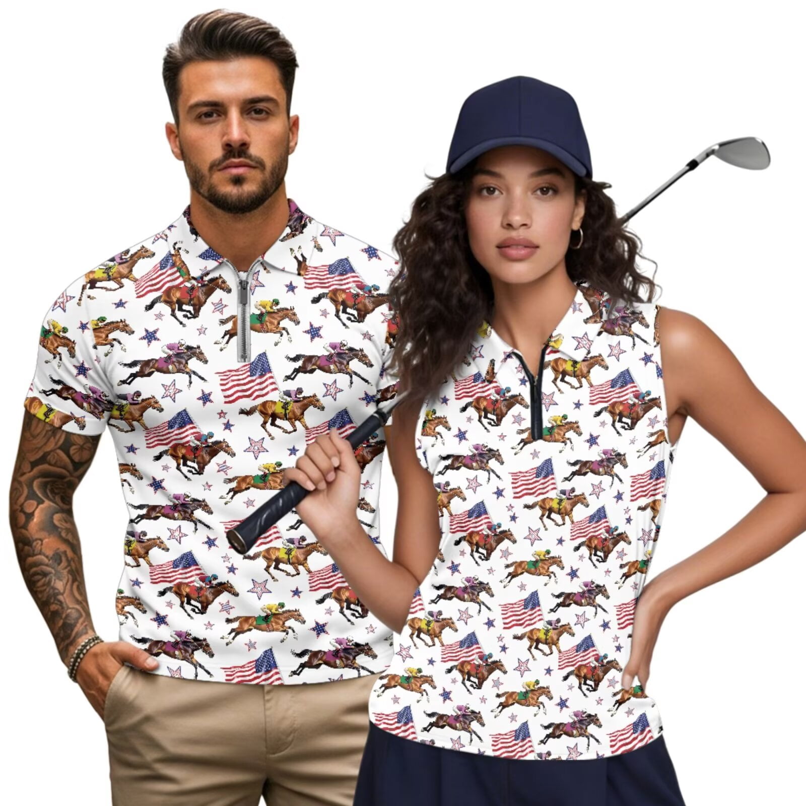 Aplkyhs Matching Golf Shirts for Couple American Horse Racing Quarter ...