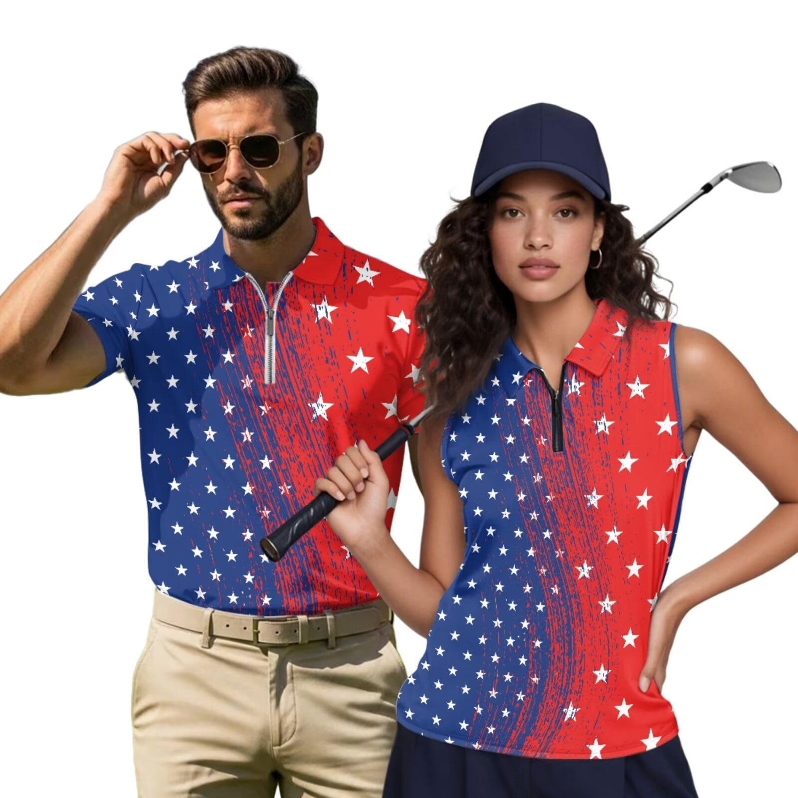 Aplkyhs Matching Golf Shirts for Couple American Star Patriotic Fit ...
