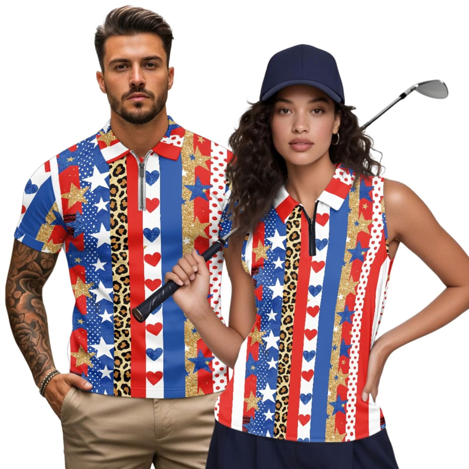 Aplkyhs Matching Golf Shirts for Couple Colorful Patriotic Star Fit ...