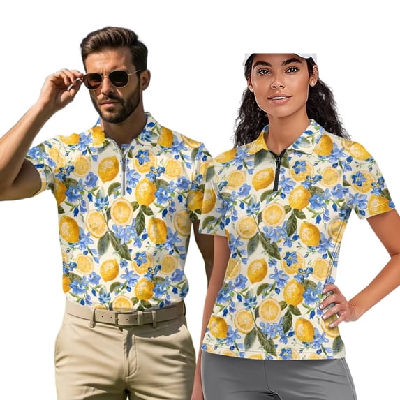 Aplkyhs Matching Golf Shirts for Couple Lemon Blossom Quarter Zip Women ...