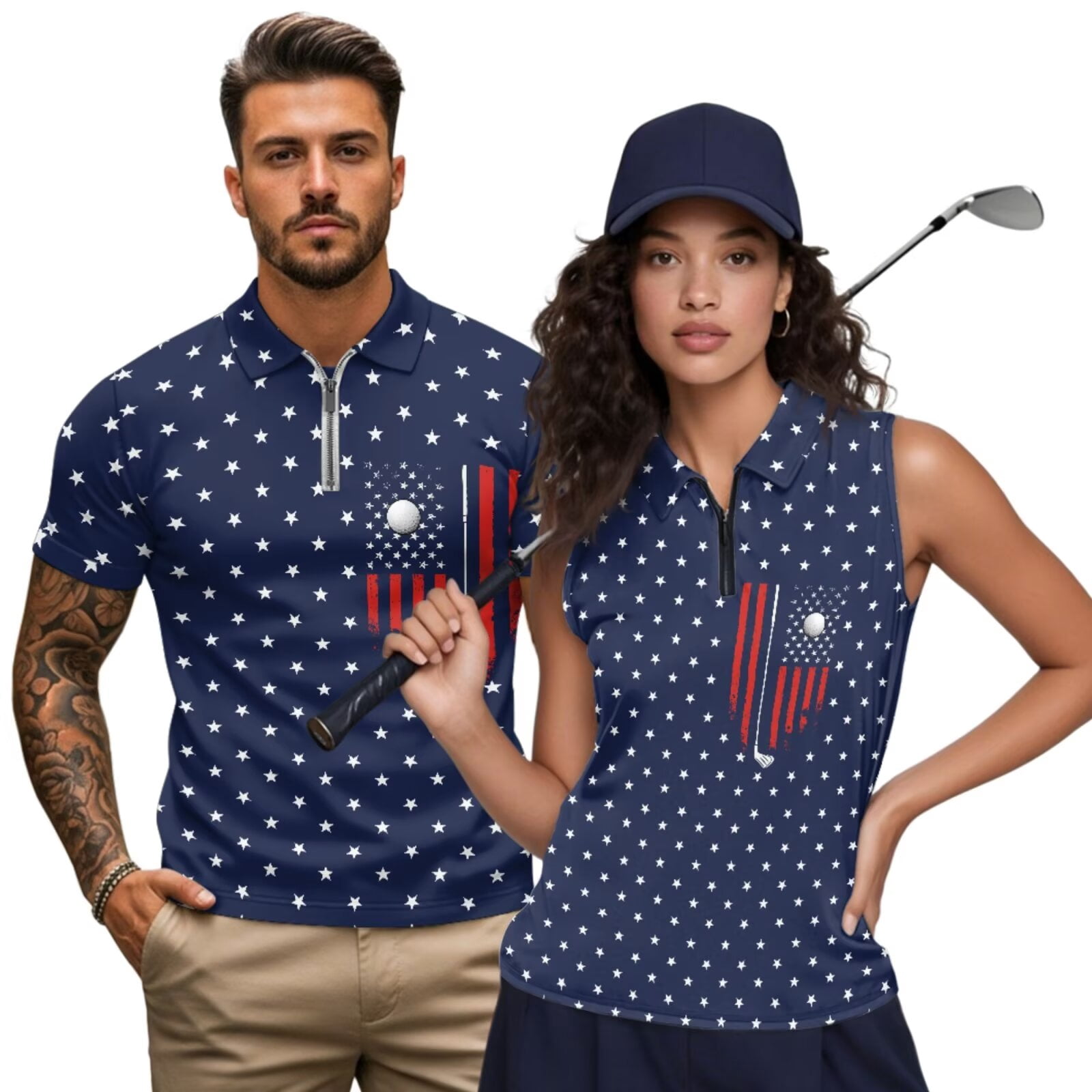 Aplkyhs Matching Golf Shirts for Couple Patriotic American Flag Women's ...