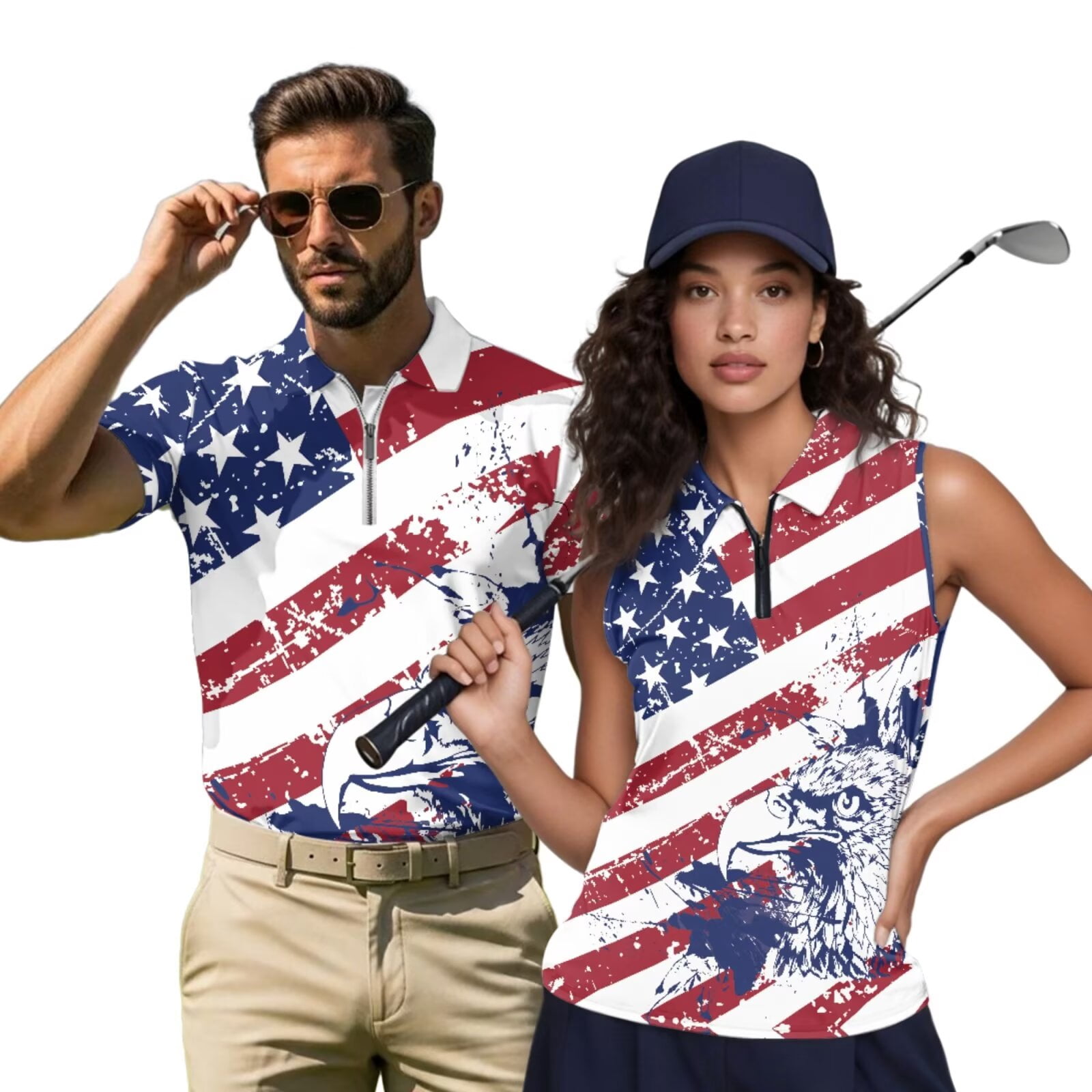 Aplkyhs Matching Golf Shirts for Couple Patriotic Star Eagle Golf ...
