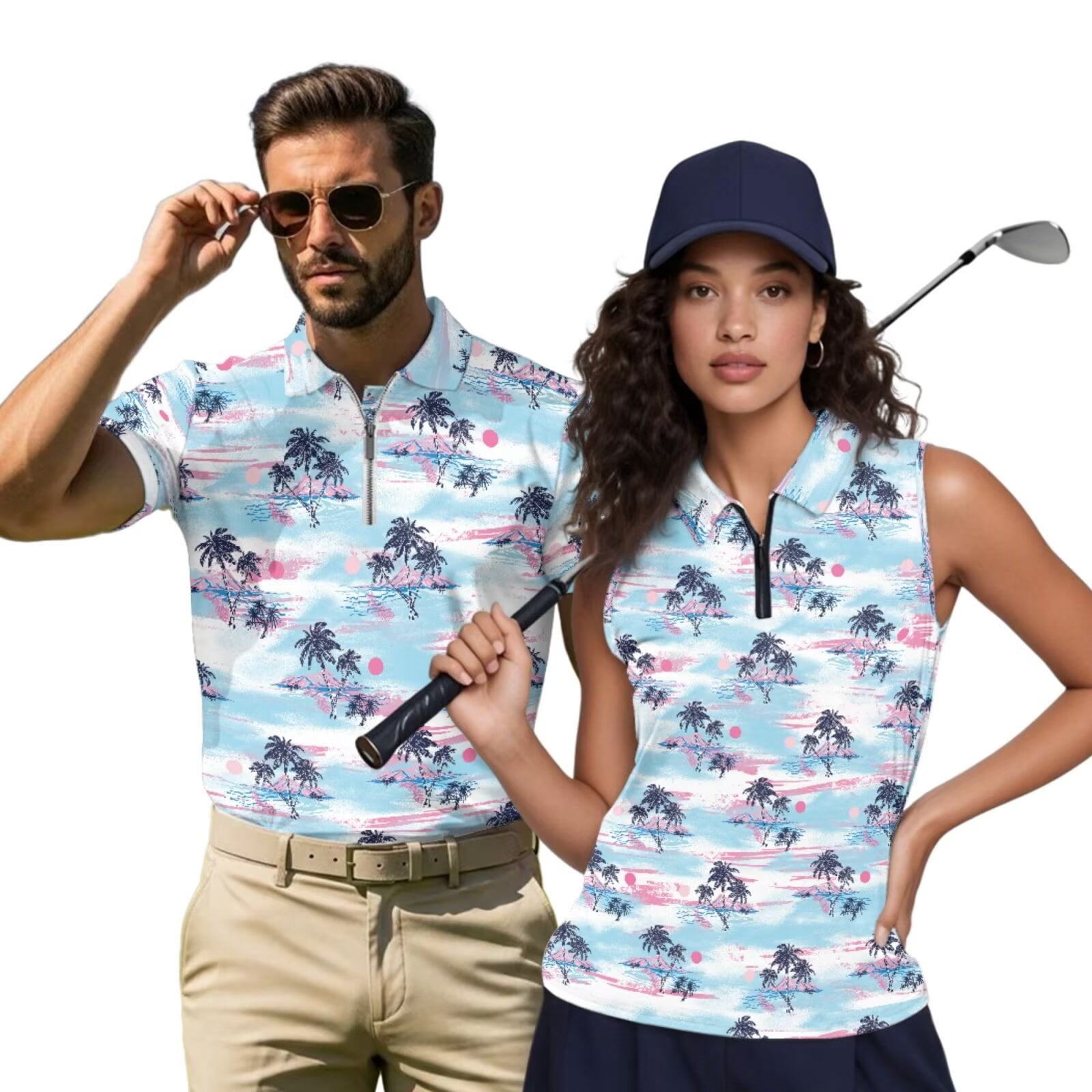 Aplkyhs Matching Golf Shirts for Couple Retro Palm Tree Lightweight Men ...